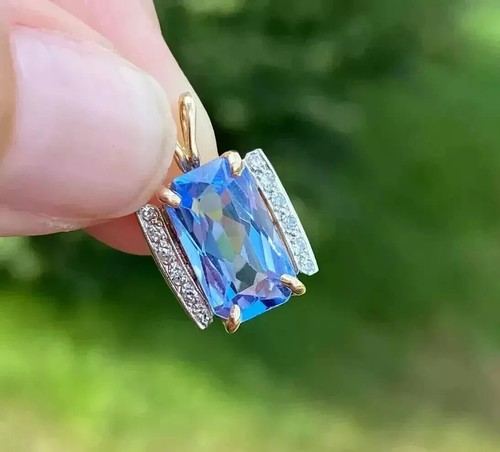 3Ct Cushion Cut Lab-Created Blue Topaz Pendant 14K Yellow Gold Plated ...