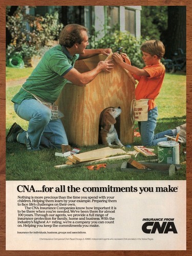 1988 CNA Insurance Vintage Print Ad/Poster Retro Dad Kid Family Dog ...