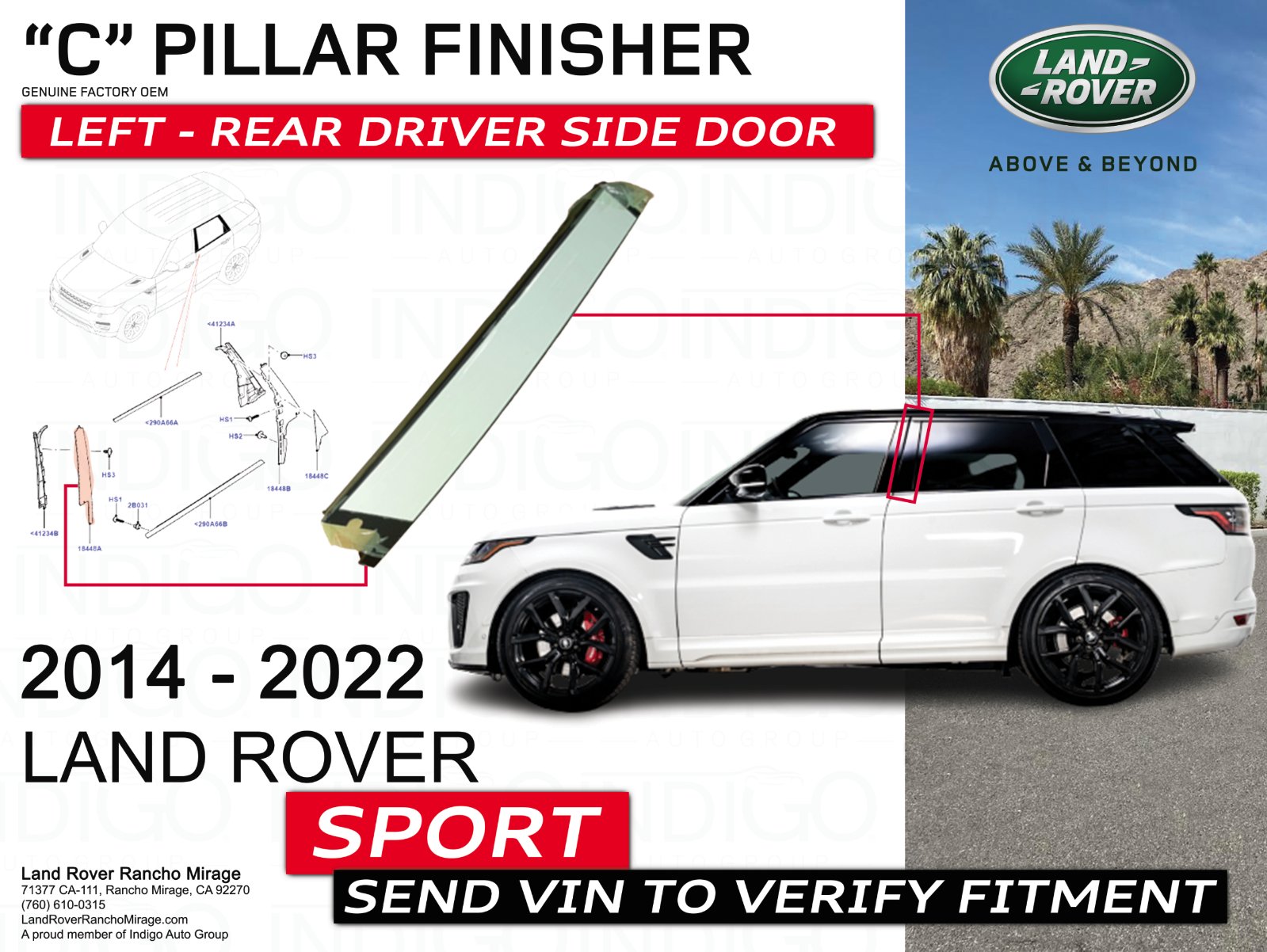 GENUINE LAND ROVER FINISHER C PILLAR RANGE ROVER SPORT 15 ONWARD LH NEW ...