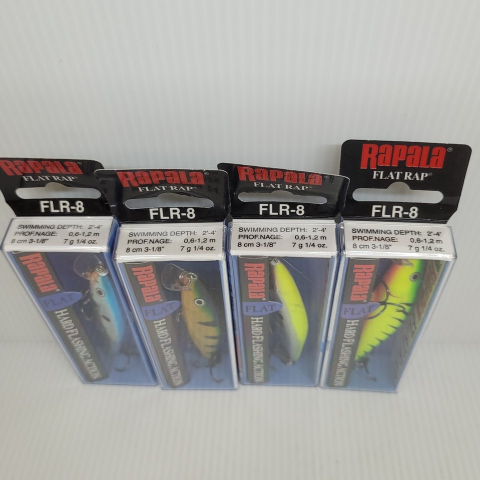 SET-RS10 4pc Rapala Flat Rap FLR-8 Flat Hard Fishing Action Fishing ...