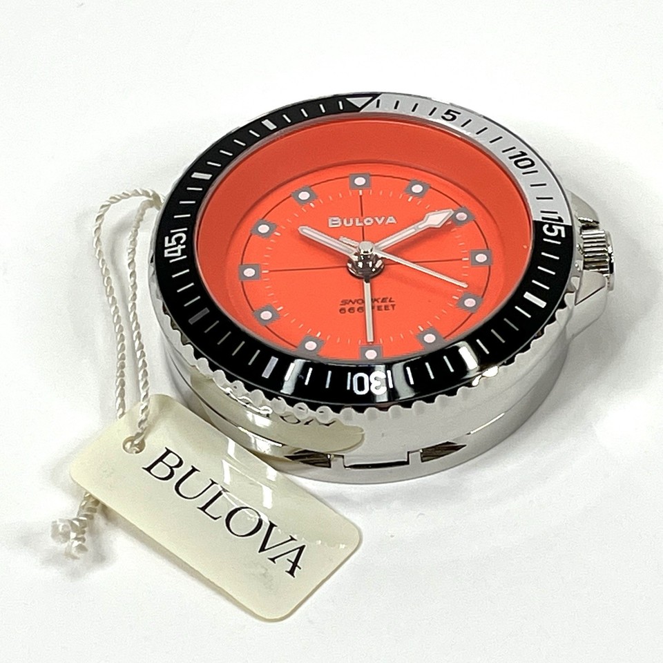 Bulova Snorkel Devil Diver Desk Clock / Travel Alarm Clock Woodstock ...