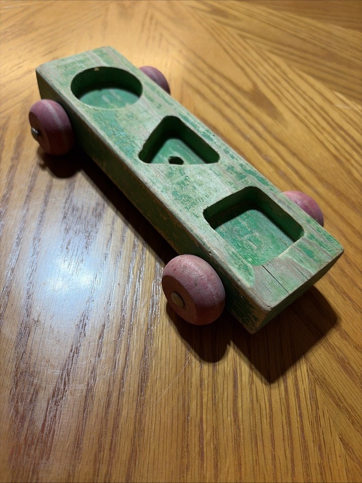 Vintage Wooden Toy Truck Car Triangle Square Circle Holes Green With ...
