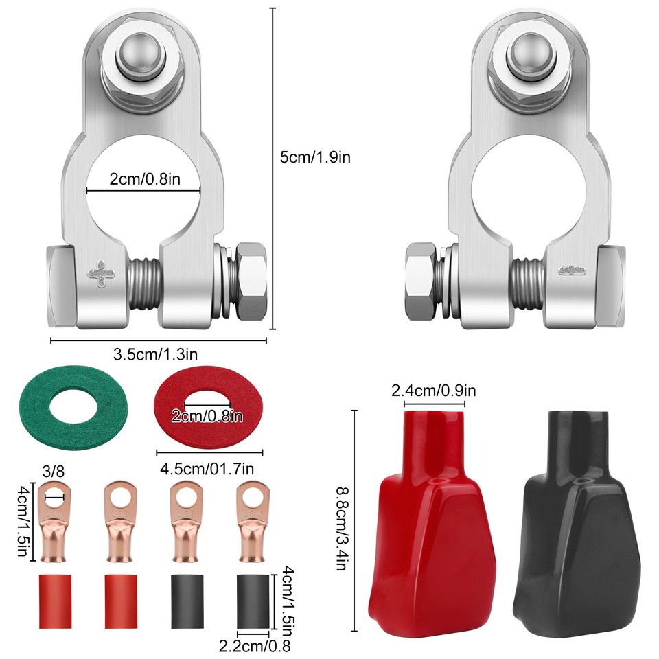 Copper Battery Terminal Connectors Kit Heavy Duty Positive & Negative w ...