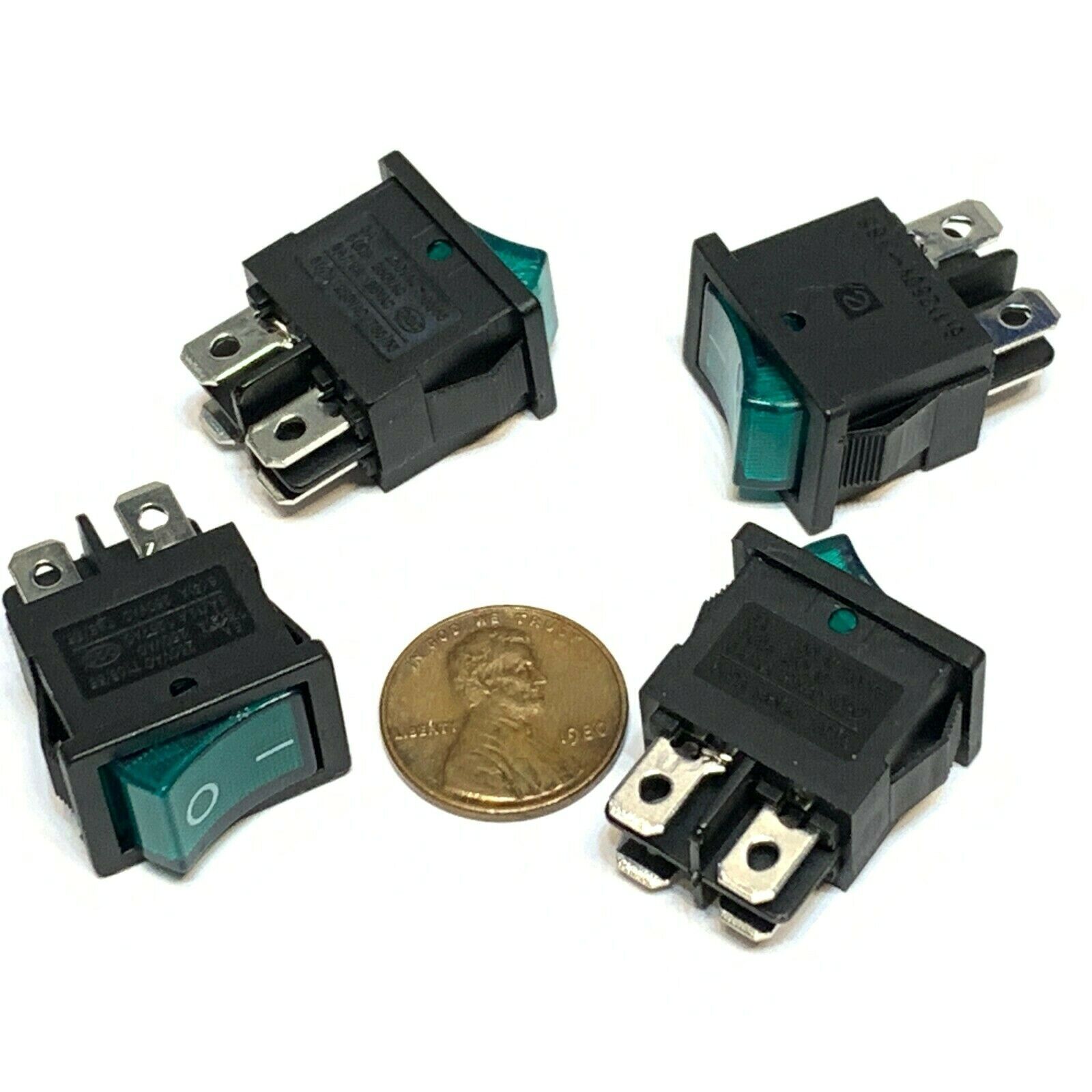4 Pieces Green KCD1-104/N T85 14mm x 20mm rocker switch on off 12v 125v ...