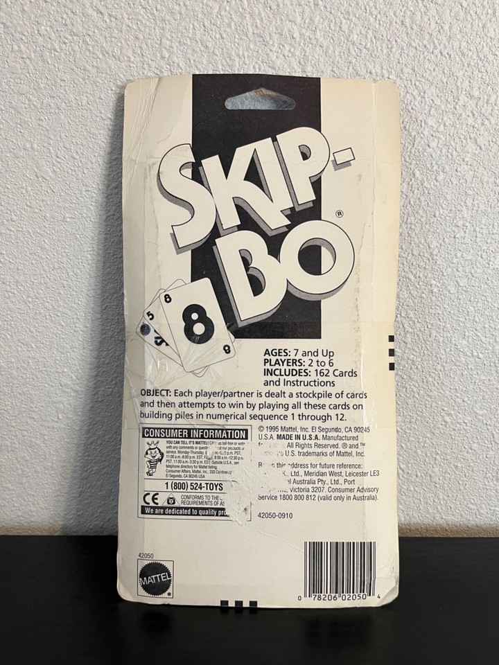 Skip-Bo Original Card Game Mattel 1995 Sealed Vintage VTG Cards Brand ...