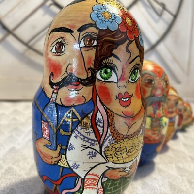 2000 VTG Rare Matryoshka Folklore Nesting DOLL Hand Painted Signed 8 ...