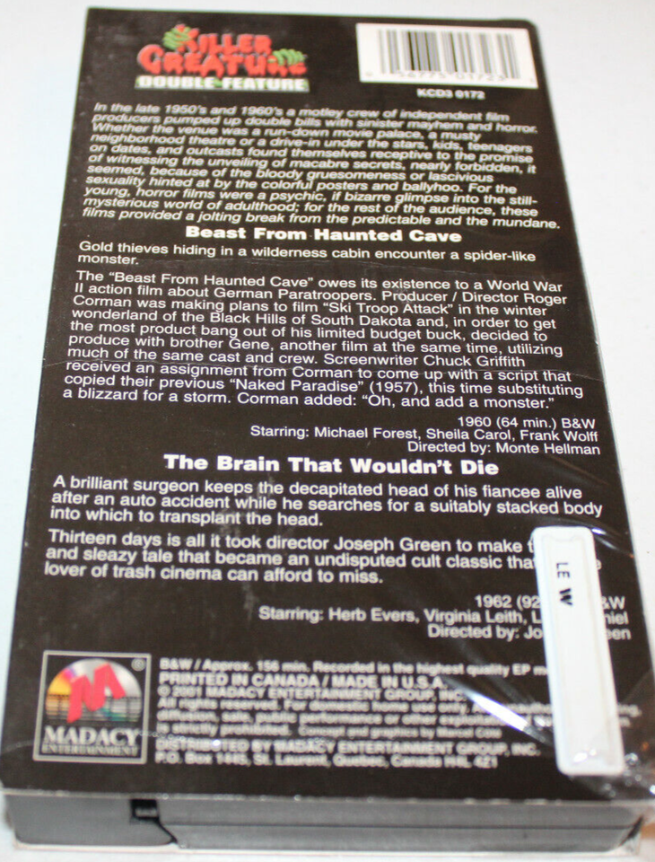 Beast From Haunted Cave & Brain That Wouldnt Die (VHS 2000) Creature ...