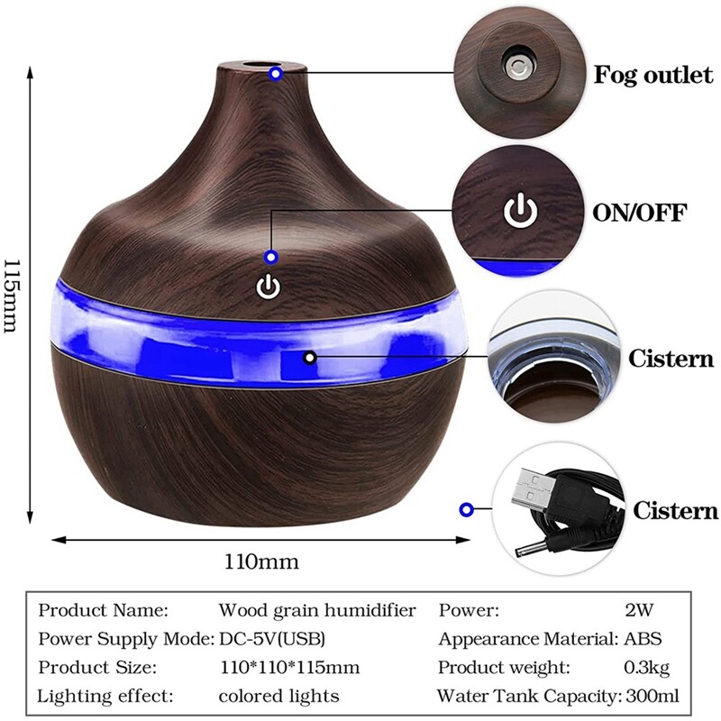 Ultrasonic Humidifier Diffuser 300ML Aromatherapy Air Freshener ...