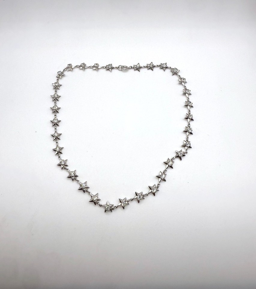 Vintage silver tone star link rhinestone necklace | eBay