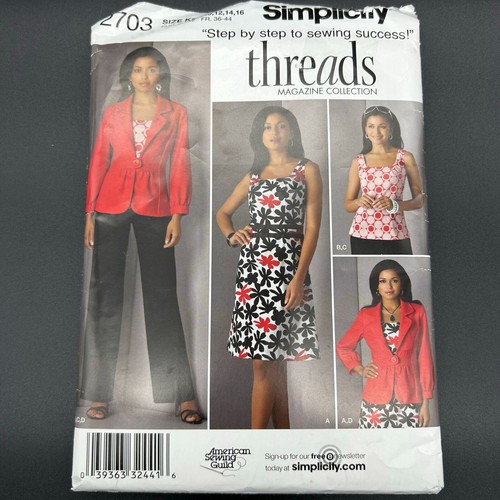 Simplicity 2703 Threads Magazine Dress Top Jacket Pants Uncut Sz 8-16 ...