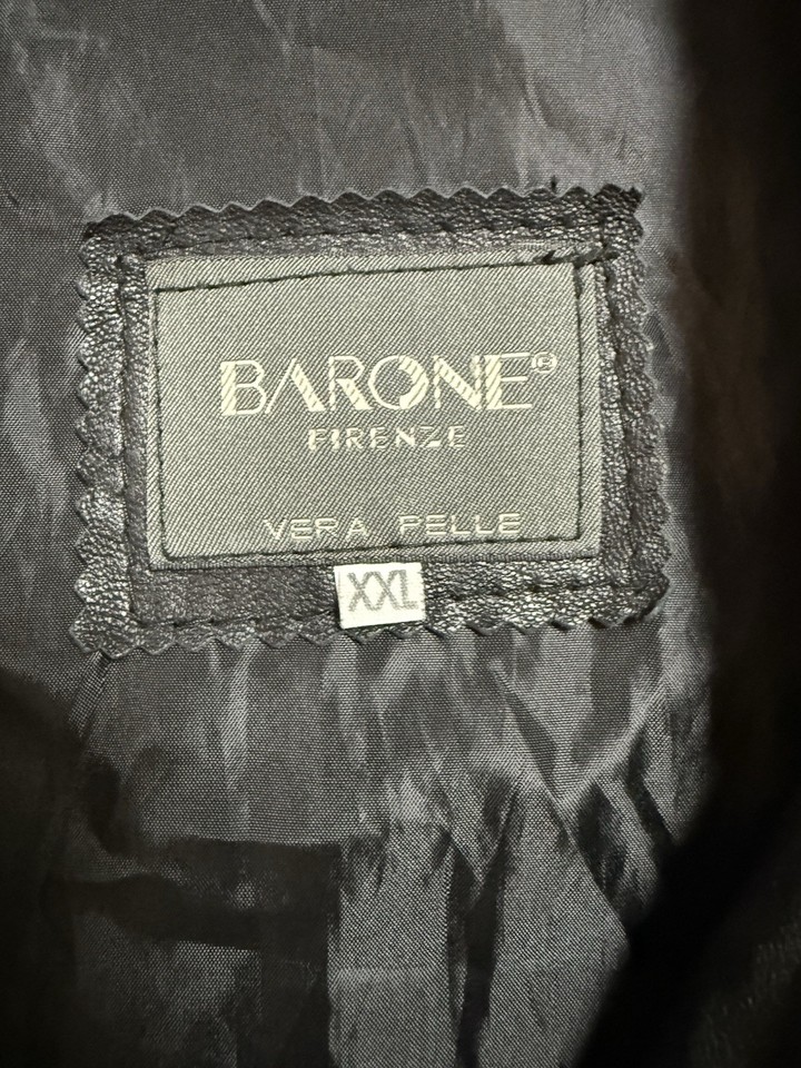 Barone Firenze Black Leather Jacket Mens XXL Made in Italy Vera Pelle ...