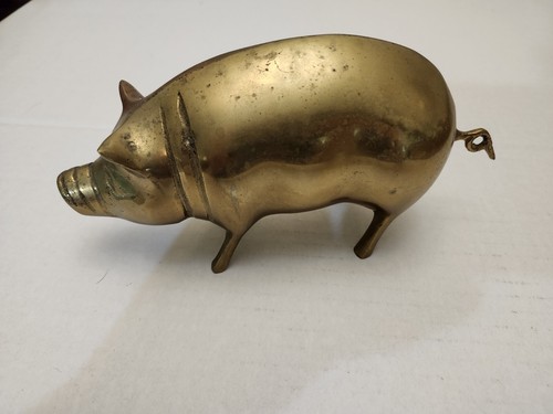 Vintage Solid Brass Pig Paperweight Natural Patina Farm Pig Figurine 7 ...