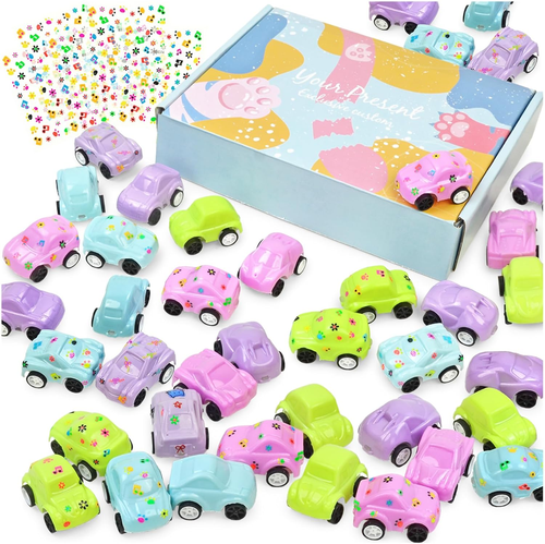 35 Pastel Pull Back Cars with Stickers – DIY Treasure Box Toys for ...