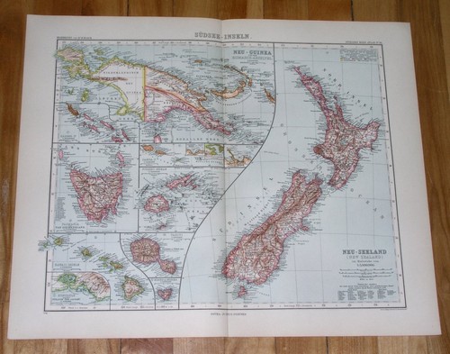 1908 ANTIQUE MAP OF NEW ZEALAND GERMAN NEW GUINEA HAWAII PACIFIC ...