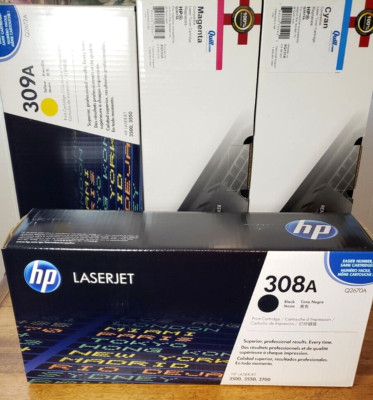 HP 308A Black Toner Q2670A + Colors Cyan Magenta Yellow 309A ALL NEW ...