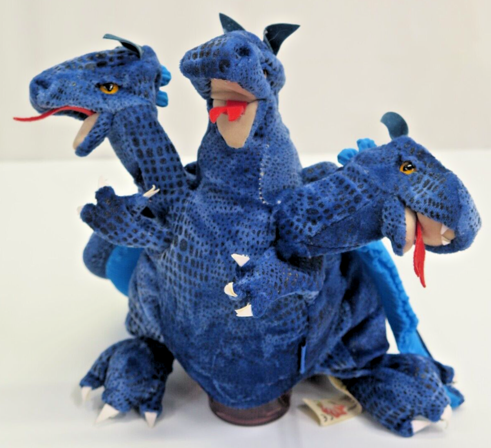 Folkmanis 16" Blue Plush Full Body 3-Headed Dragon Hand Puppet | eBay