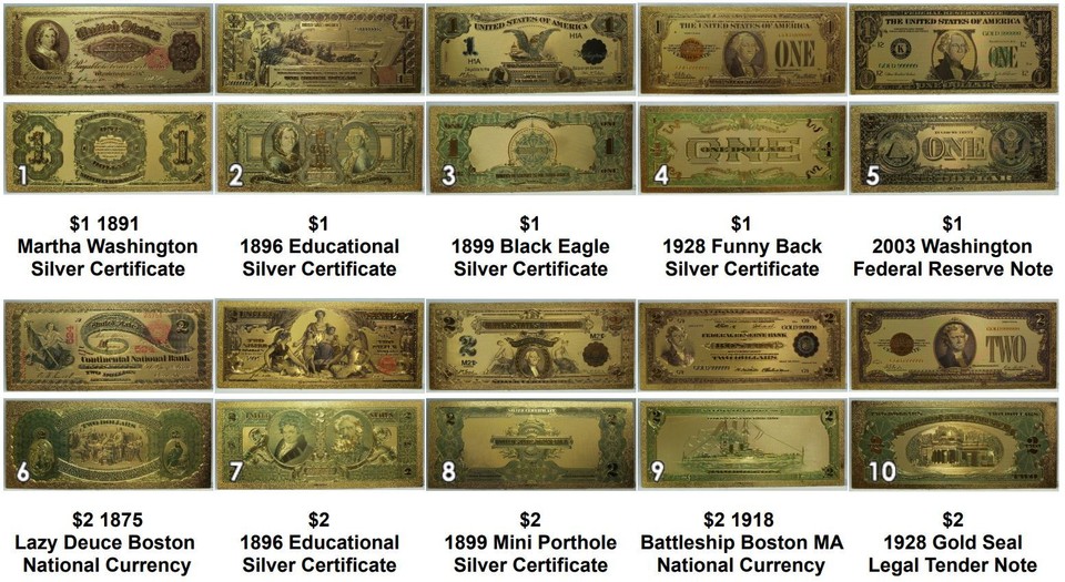 24K Gold-Plated Foil Note Currency Bill Paper Money Novelty Famous Cash ...