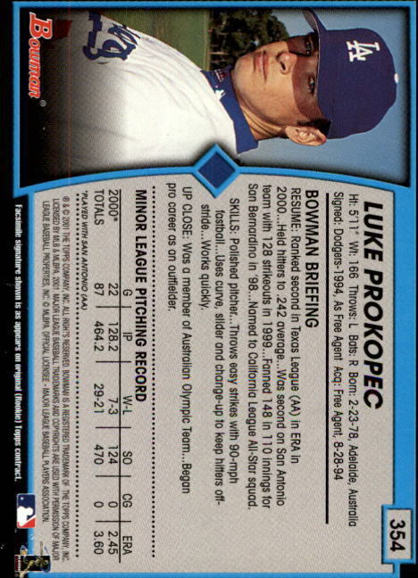 2001 Bowman #354 Luke Prokopec | eBay