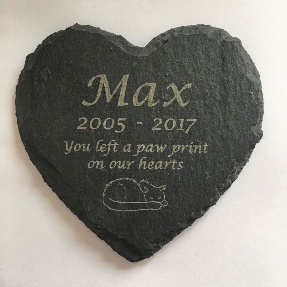 Personalised Engraved Slate Stone Heart Pet Memorial Grave Marker ...