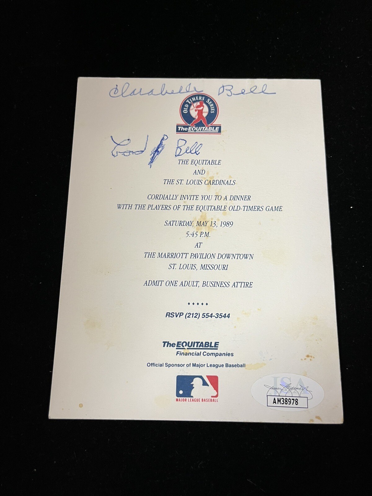 James Cool Papa Bell +wife Signed Auto EQUITABLE Invitation Card JSA ...