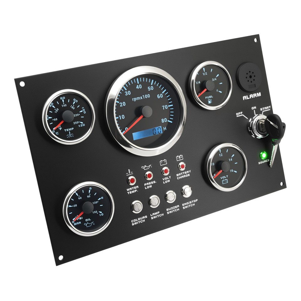 5 Gauge Set with Instrument Panel Tachometer 0-8000RPM For Marine Boat ...