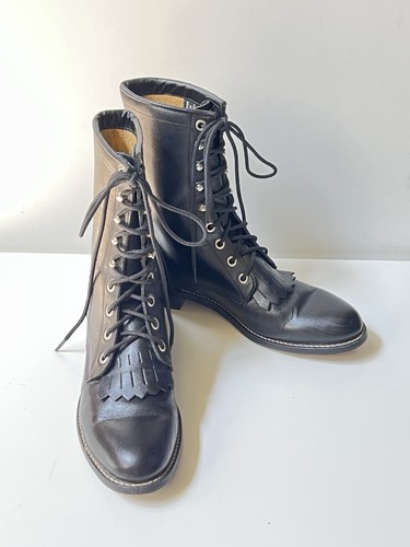 Justin Boots Lace-Up Roper Kiltie Boot Black Women’s Size 6B | eBay