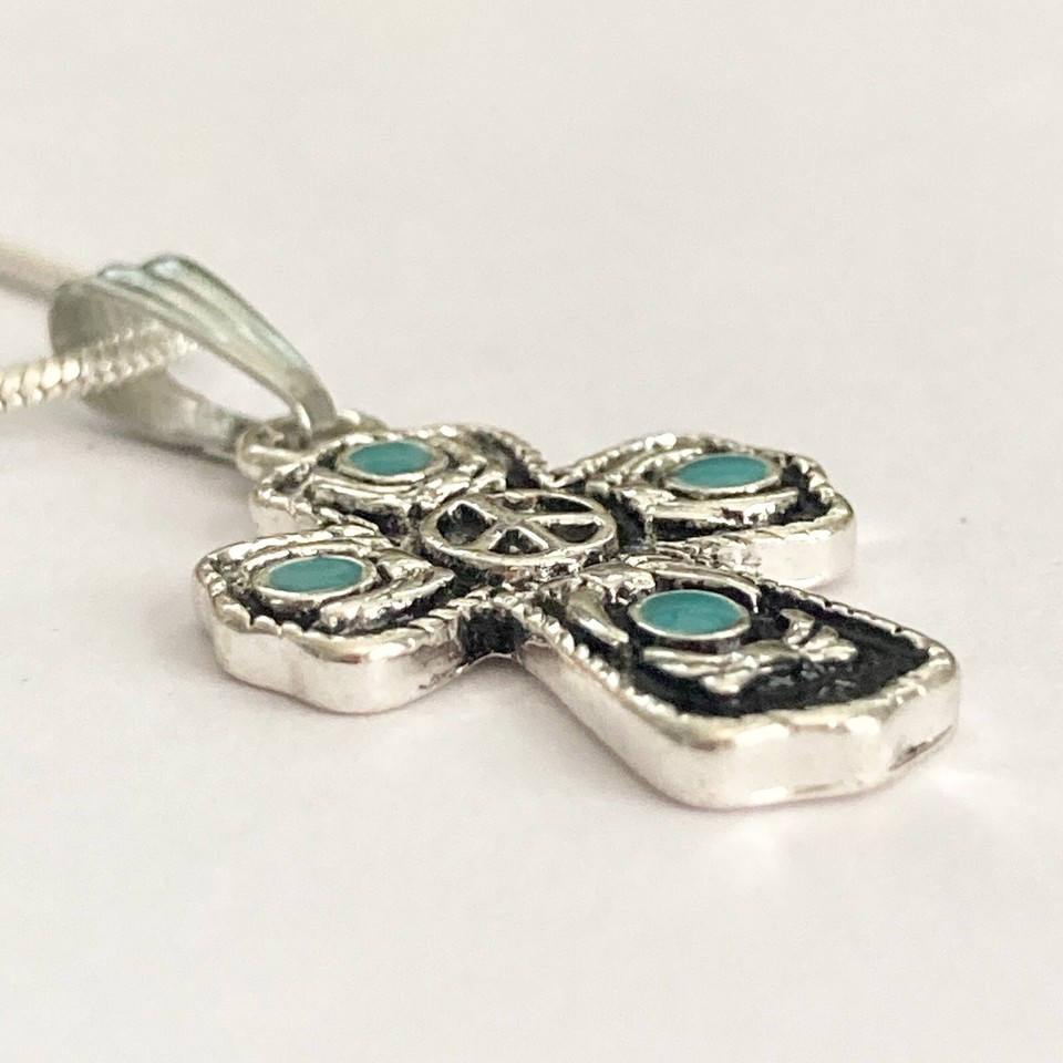 Vintage Cross Peace Sign Necklace Aqua Silver Plated 16-18 ...