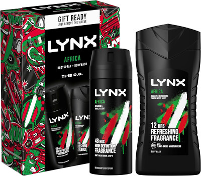 LYNX Africa Duo Body Spray Gift Set Body Wash & Deodorant for Men Him 2 ...