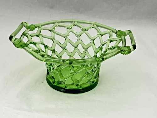 Steuben Green Art Glass Latice Basket or Bowl | eBay