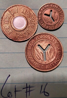 #16 Lot of 3 THREE Vintage NYC New York City Transit Subway Tokens | eBay