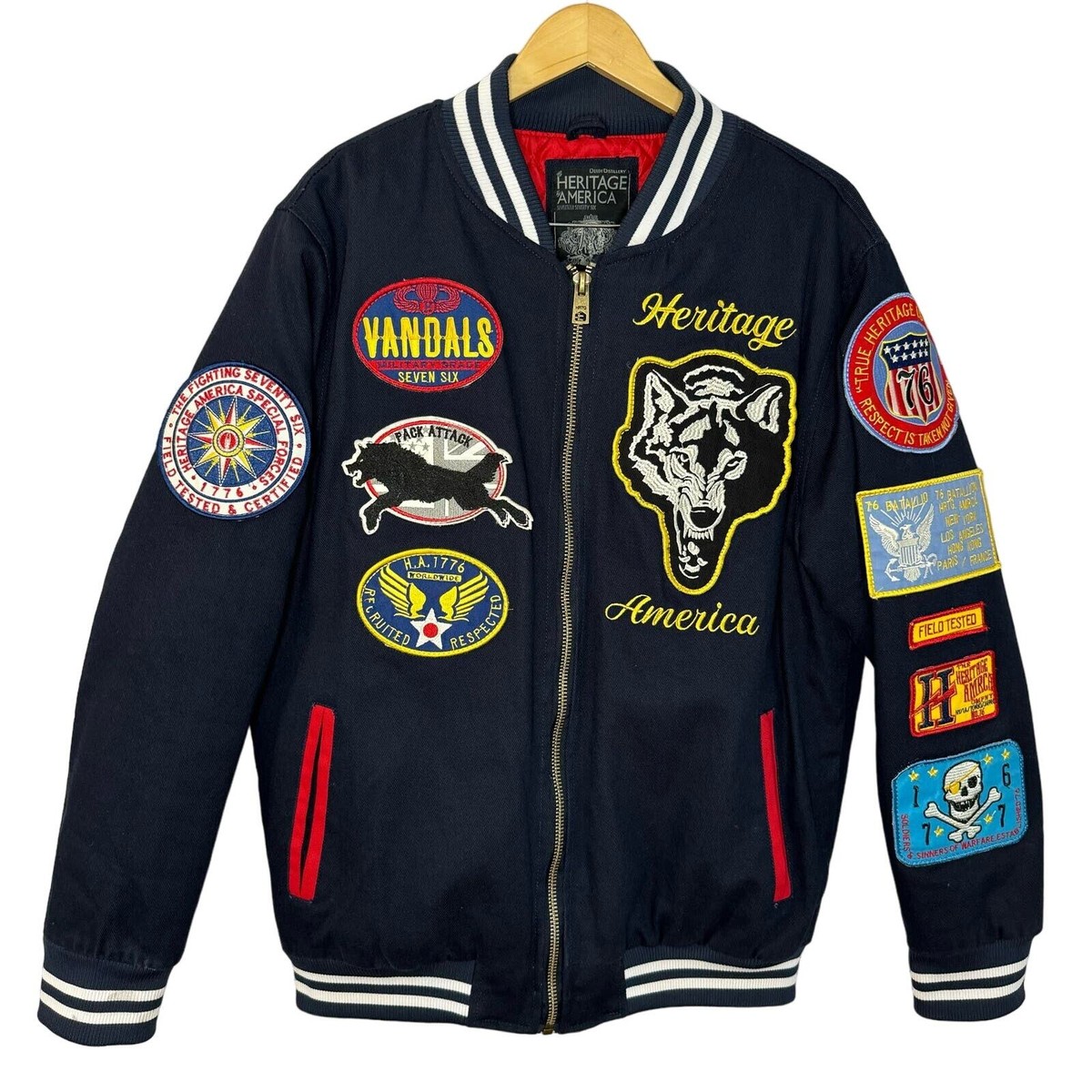 HERITAGE AMERICA Men's Multi-patch Varsity Bomber Jacket HERITAGE AMERICA Men's Multi-patch Varsity Bomber Jacket