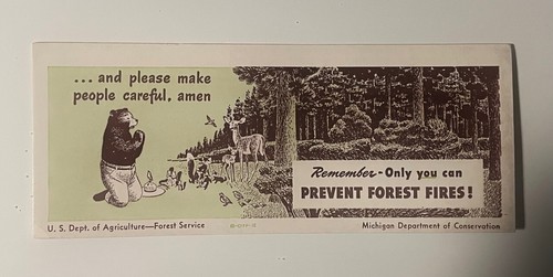 Old 1948 Smokey the Bear Ink Blotter Forest Fire Prevention Michigan ...