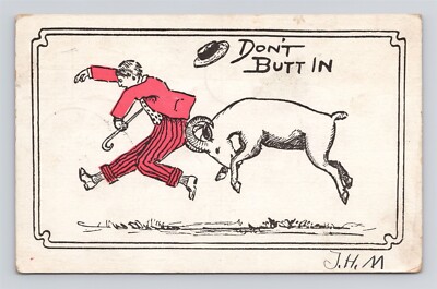 Don't Butt In - Ram Butting A Man - Vintage Comic Humor c.1906 Postcard ...
