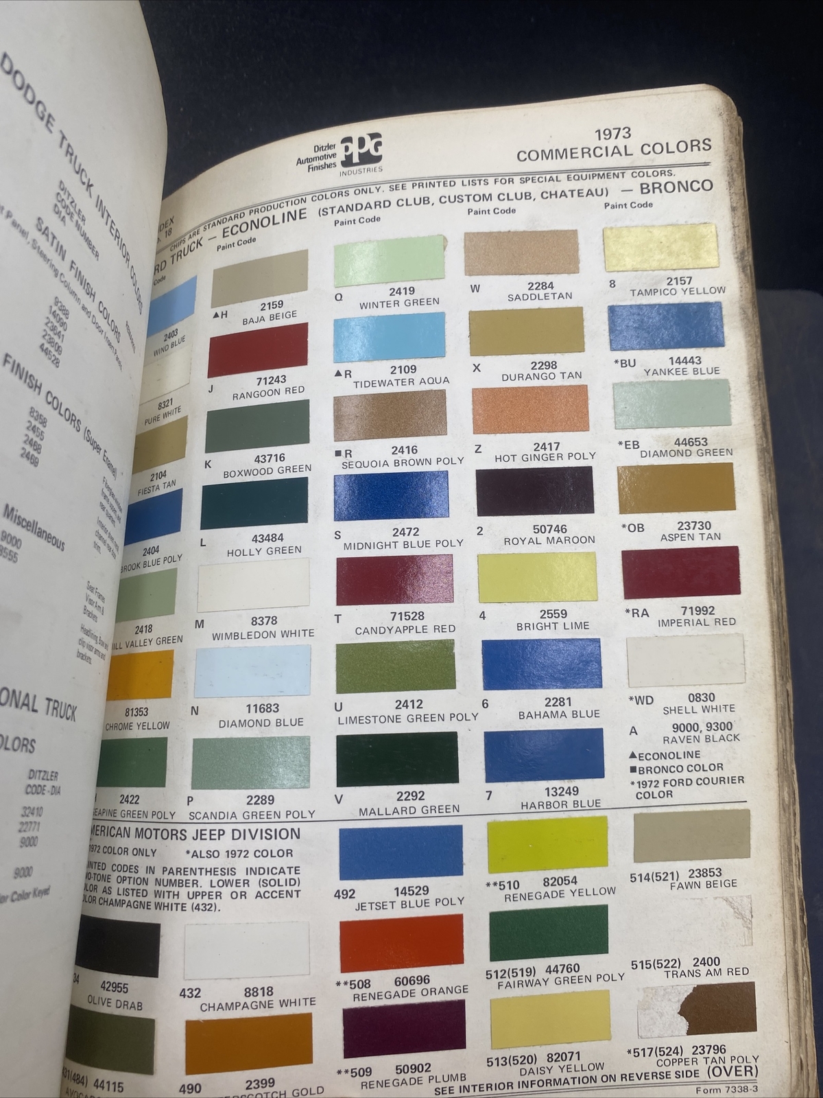 1973 American Motors Jeep Commercial Colors Paint Chip Sheet Only ...
