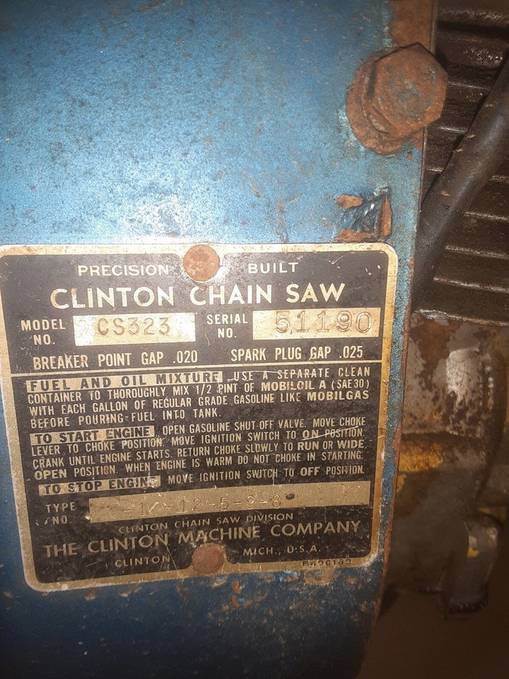Vintage RARE Clinton CS323 Chainsaw Parts or Repair with 19" Bar and ...