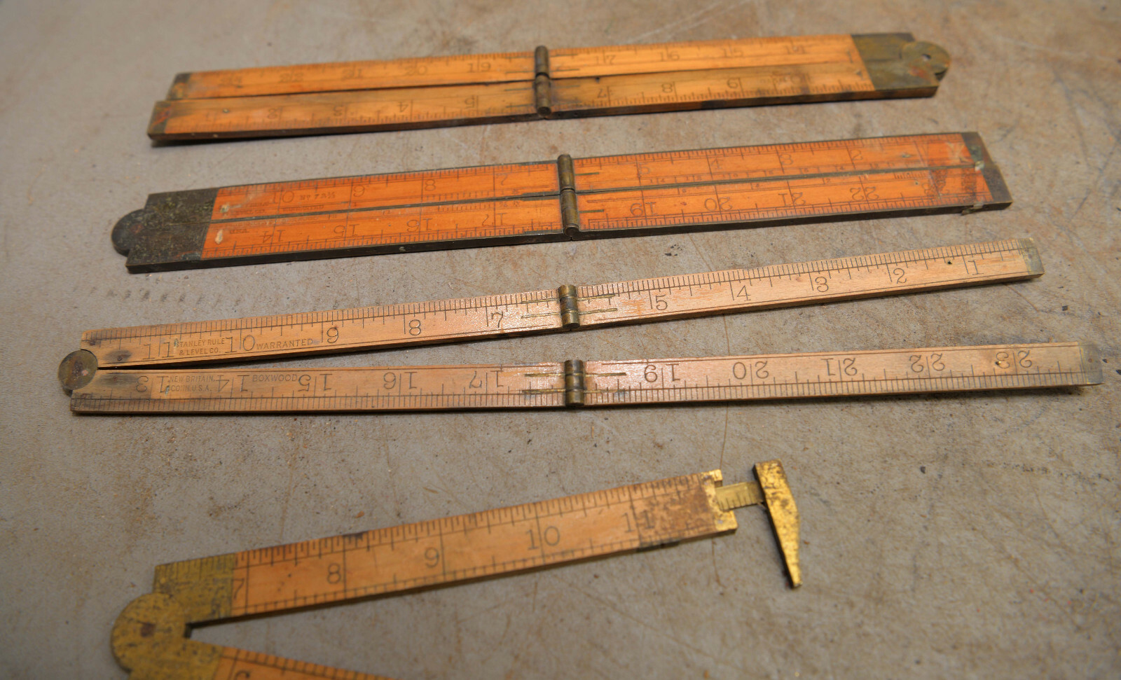 4 Wood & Brass ruler Stanley 36 1/2 R 68 72 1/2 70 collectible rule ...