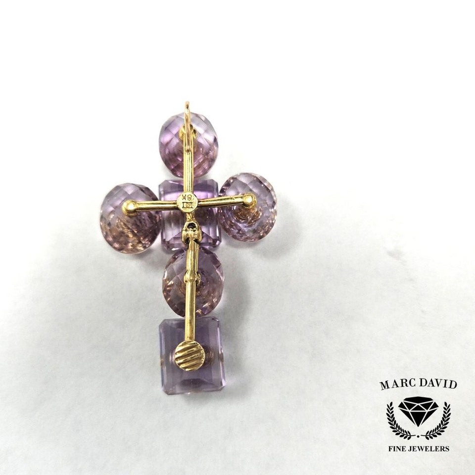 Elegant 18K Gold Cross Pendant with Amethyst and Green Tourmaline ...