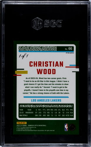 2023-24 Donruss Optic Christian Wood #66 Nebula Choice Prizm #1/1 SGC 9 ...