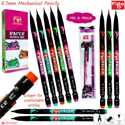 MECHANICAL PENCILS 0.7mm Lead FIGO Racer Rubber Tip Propelling Pencils ...