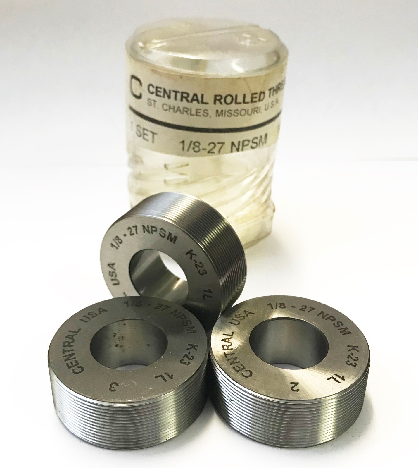Central Rolled Thread Die CO Thread Rolls 1/8-27 NPSM 1L K-23 (Lot of 3 ...