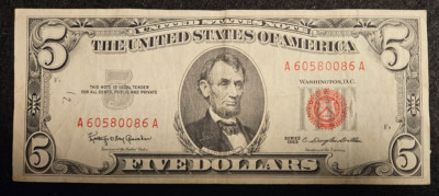 1963 $5 FIVE DOLLARS Red Seal Banknote Old US Note | eBay