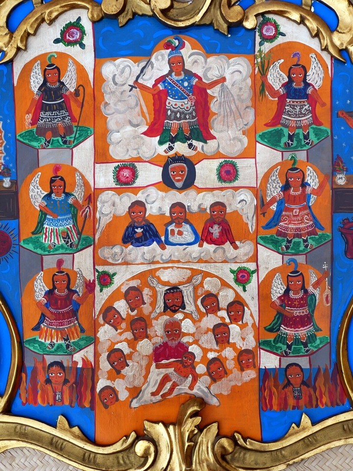XL Retablo Painting on Board Old Frame Saints & Angels Hand Painted ...