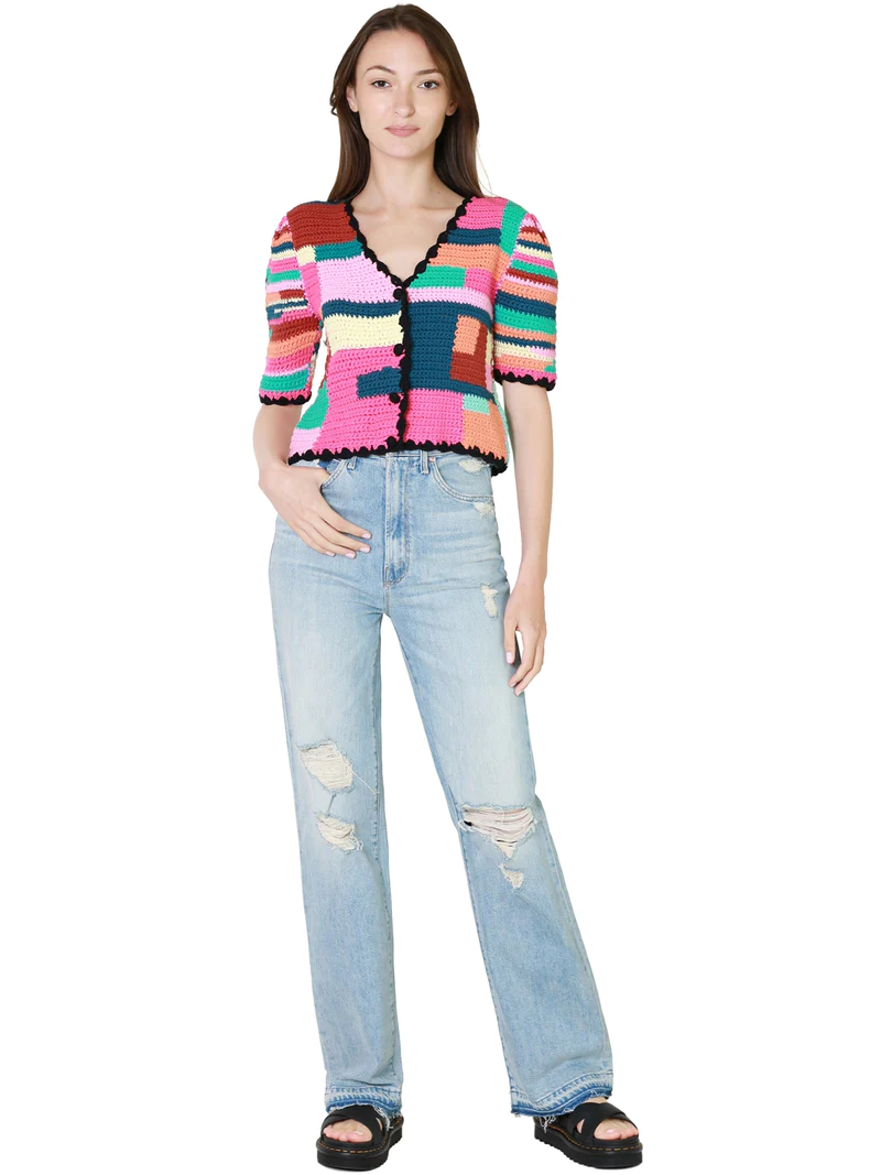 NWT $315 TACH TINI CROCHET MULTI COLORBLOCK STRIPE HAND KNIT CARDIAN ...