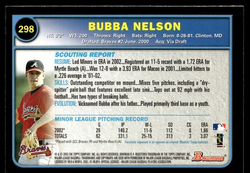 2003 Bowman Bubba Nelson Atlanta Braves #298 | eBay