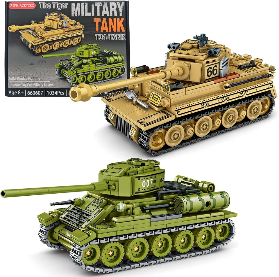 WW2 Tank Building Blocks Set – German Tiger and Soviet T-34 Army Tank ...