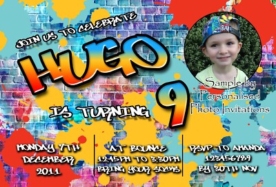 Personalised Birthday Graffiti Invitations | Boys / Teenage Photo ...
