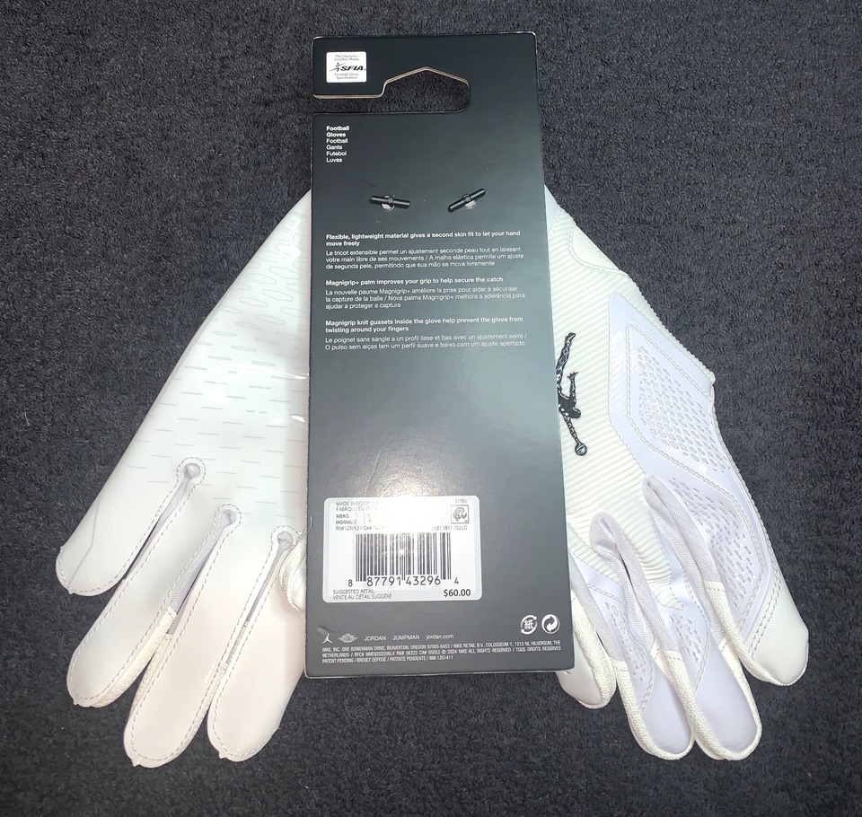 NIKE AIR JORDAN FLY LOCK 2.0 FOOTBALL GLOVES #1011811 102 LG WHITE NWT ...