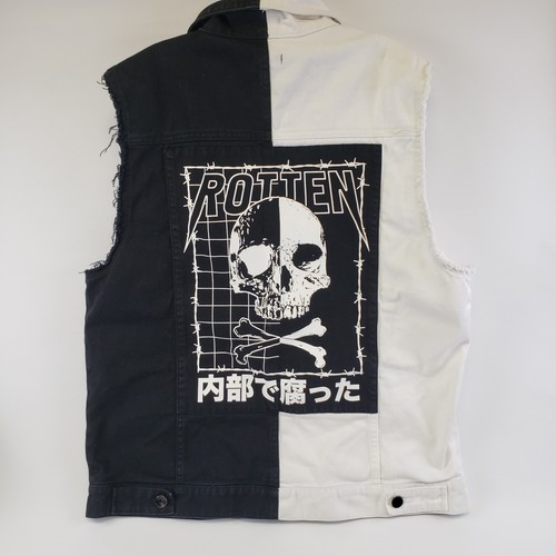 Hot Topic Rotten Skull Punk Goth Grunge Black Cut Off Sleeve Denim Vest ...