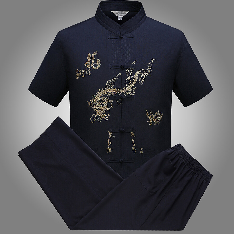 Mens Traditional Chinese Tang Suit T-shirt Shirt Outfit Kung Fu Tai Chi ...