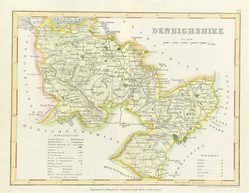 map of Denbigh original by Joshua Archer Towns Parks Rail & Roads 1840 ...